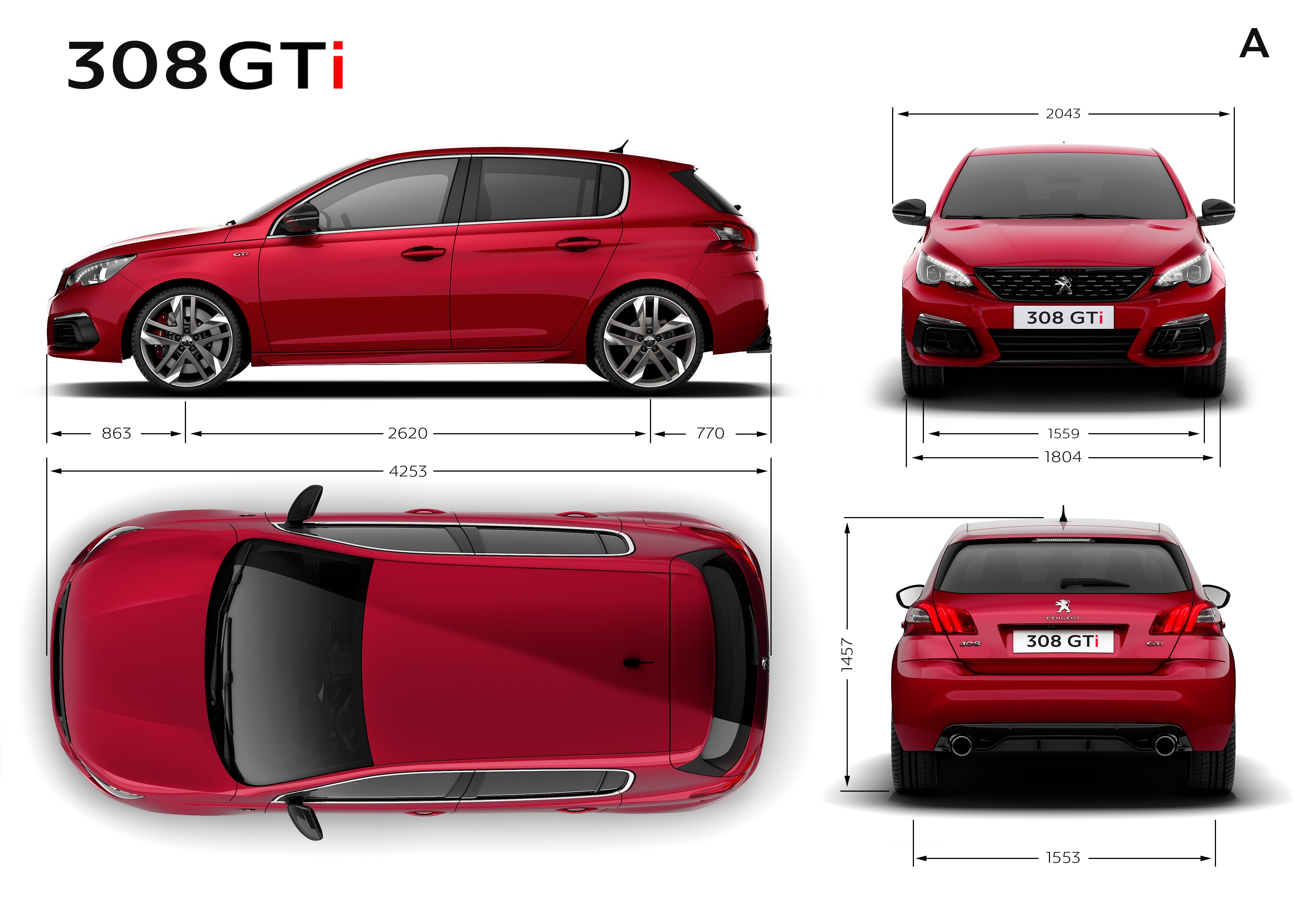 Peugeot 308 GTi by Peugeot Sport : Dimensions extérieures et ...