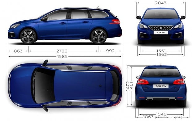 Peugeot 308 & 308 SW GT : Dimensions extérieures et intérieures - Forum ...